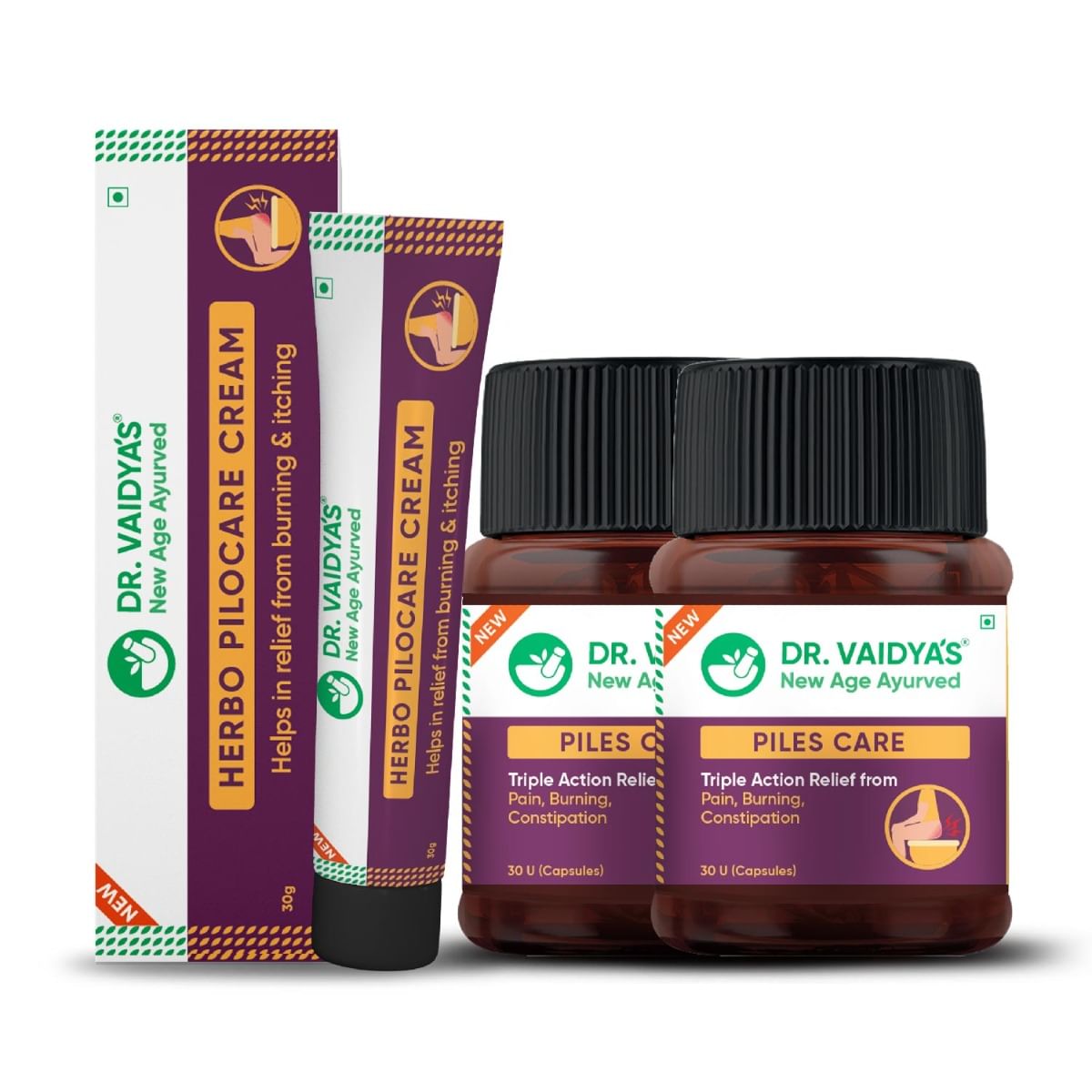 Dr. Vaidya's Piles Management Combo (2 Piles Care + 1 Pilocare Cream)