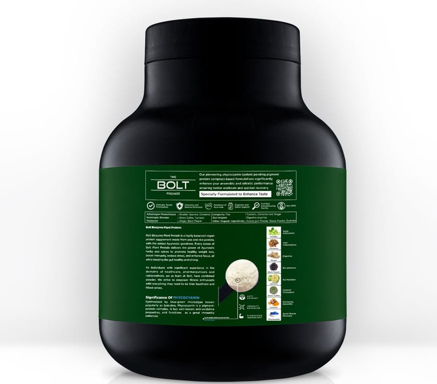 Bolt Biozyme Plant Protein Super-Charged With Phycocyanin, 26 g Protein ...