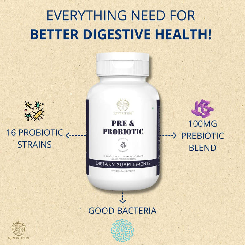 NEWTREESUN Pre & Probiotics 30 Billion CFUs |16 Probiotic Strains 100MG ...
