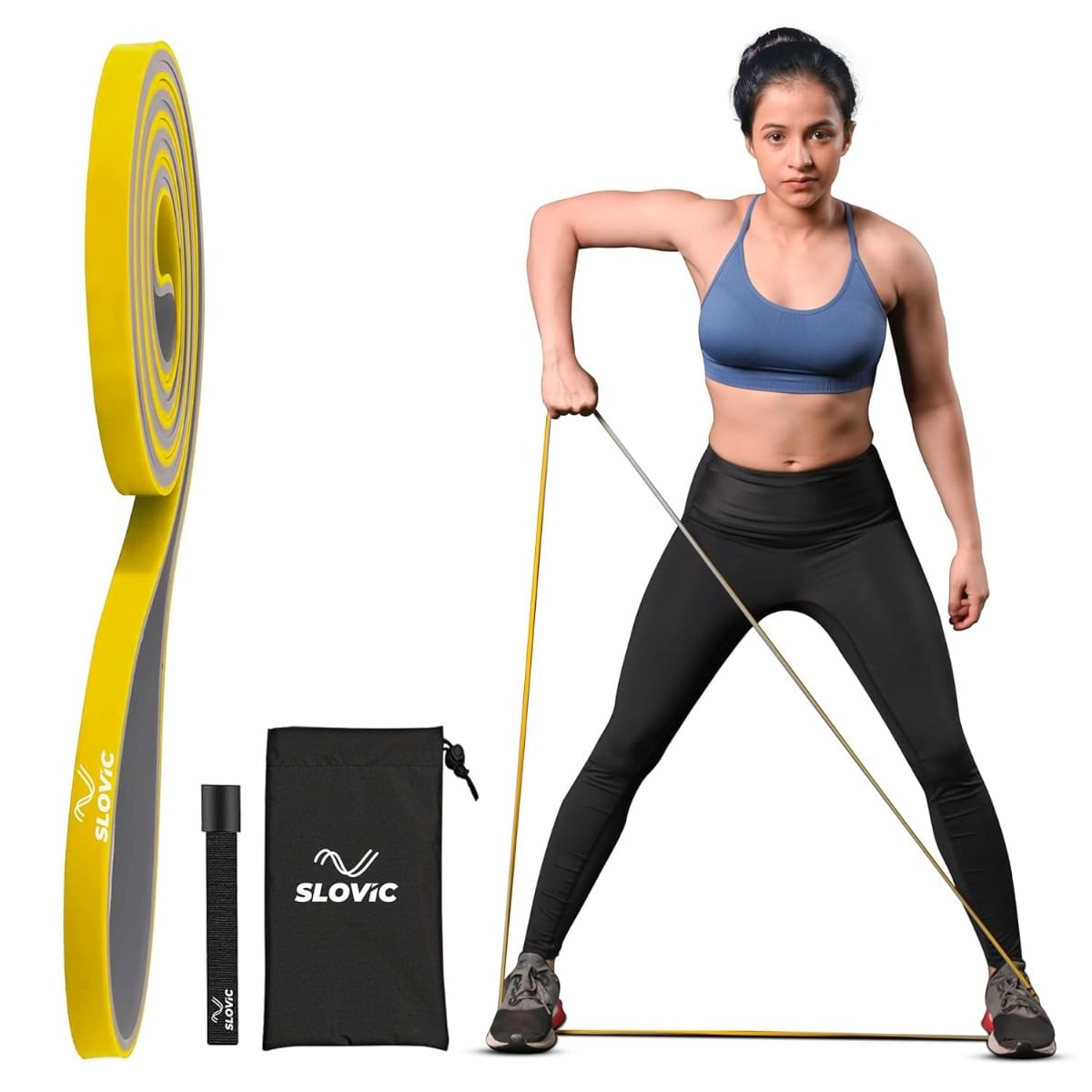SLOVIC Dual Color Heavy Resistance Band (Yellow & Grey) for Workout Set Exercise & Stretching ...