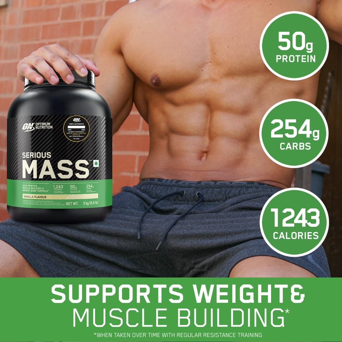Optimum Nutrition (ON) Serious Mass 3kg | 50g Protein | Vanilla Flavour ...