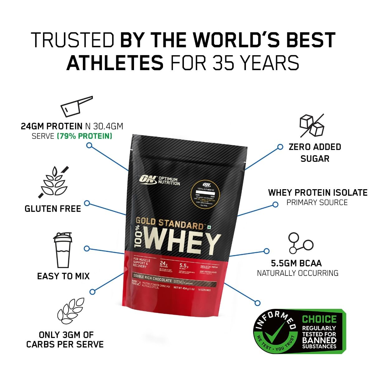 Optimum Nutrition (ON) Gold Standard 100% Whey Protein 1lbs | 14 ...