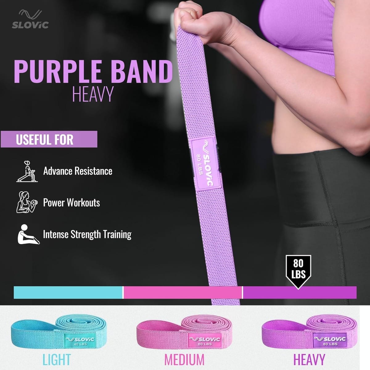 Slovic Long Fabric Resistance Bands Heavy Resistance Purple 80lb