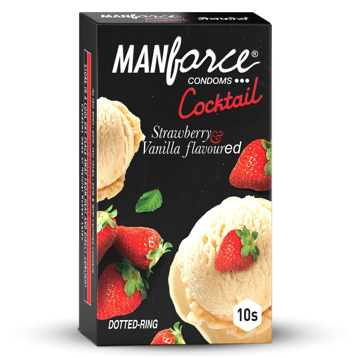 Manforce Cocktail Condoms with Dotted-Rings, Strawberry & Vanilla ...