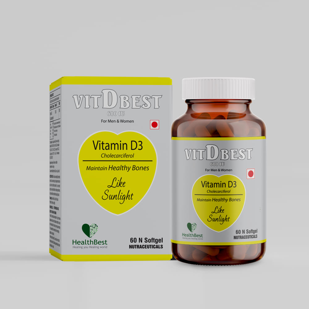 HealthBest VIT-D-BEST (600 IU) Softgel Capsules Vitamin D3 60 Capsules