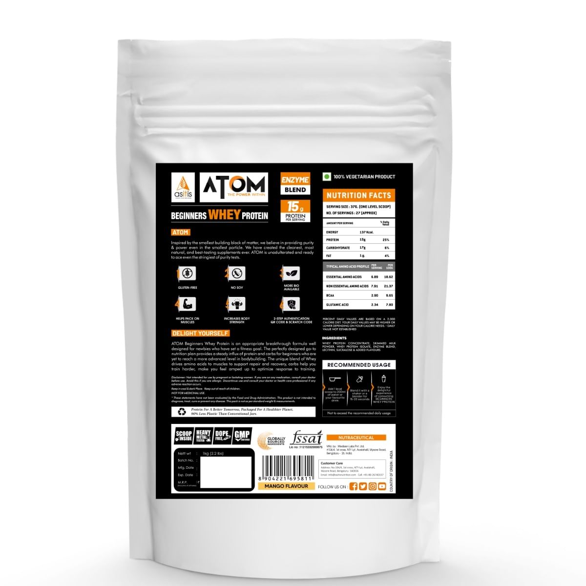 AS-IT-IS Nutrition ATOM Beginners Whey Protein 1kg | Accelerates Muscle ...