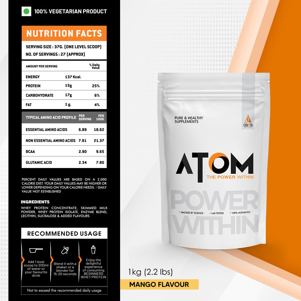 AS-IT-IS Nutrition ATOM Beginners Whey Protein 1kg | Accelerates Muscle ...