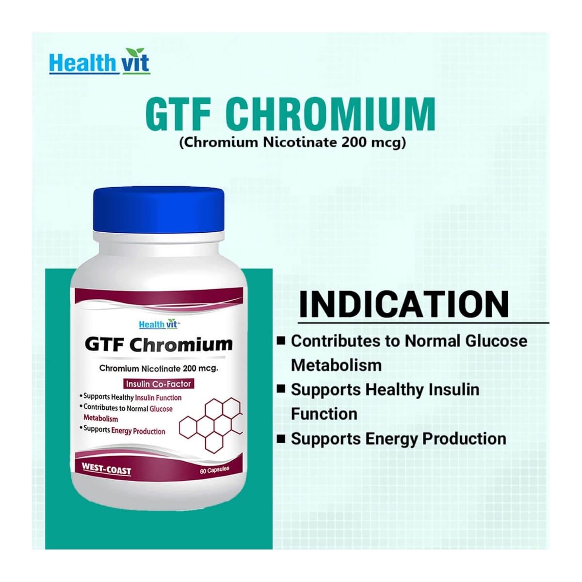 Healthvit GTF Chromium (Chromium Nicotinate) 200 mcg, 60 Capsules ...