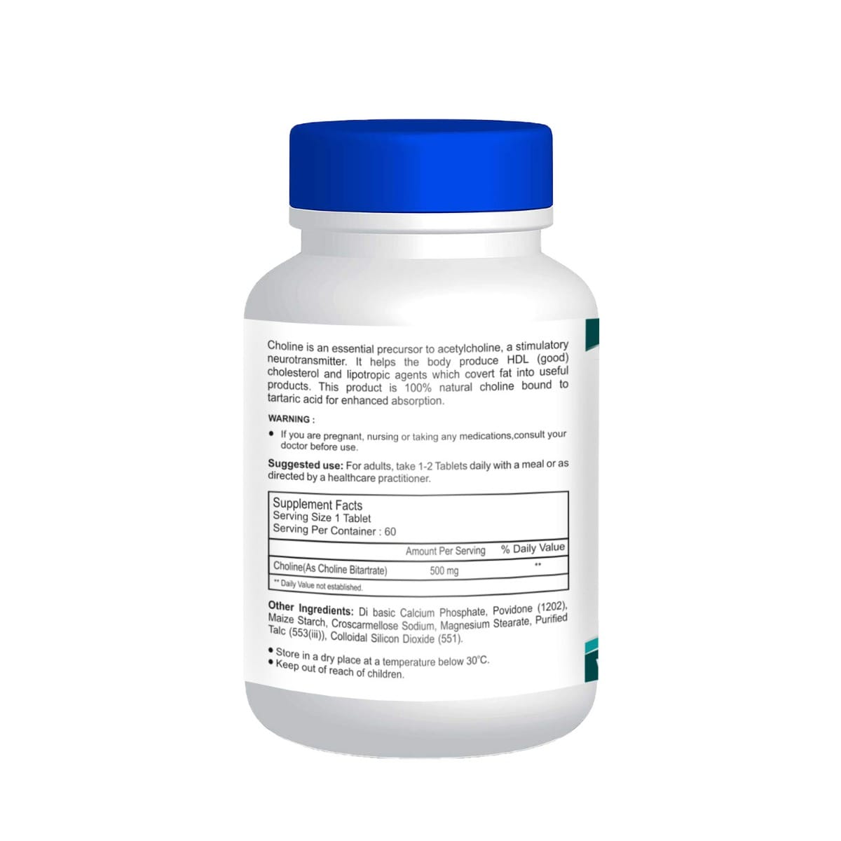 Healthvit Choline Bitartrate 500 Mg 60 Tablets