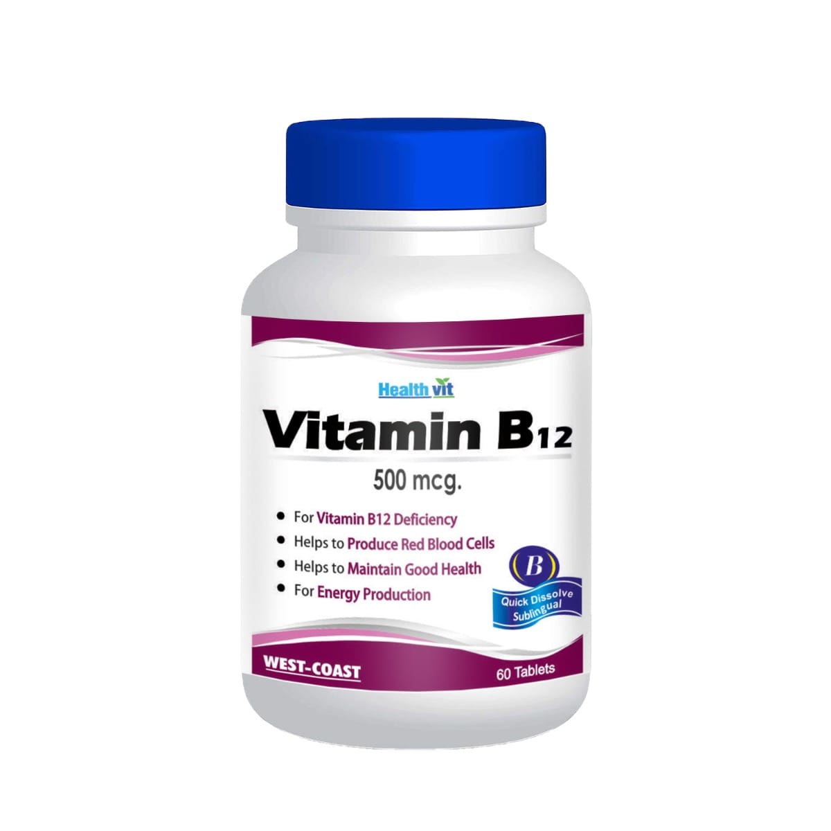 Healthvit Vitamin B12 500mcg For Vitamin b12 Deficiency 60 Tablets