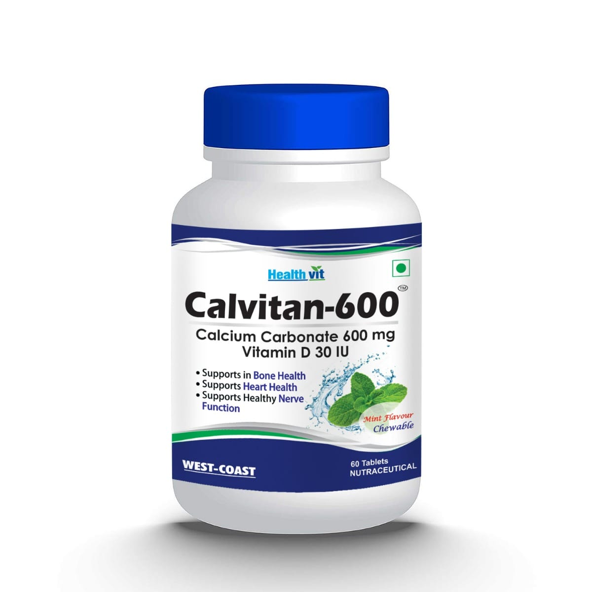 HealthVit Calvitan-600 Calcium 600mg For Bone Health, 60 Tablets