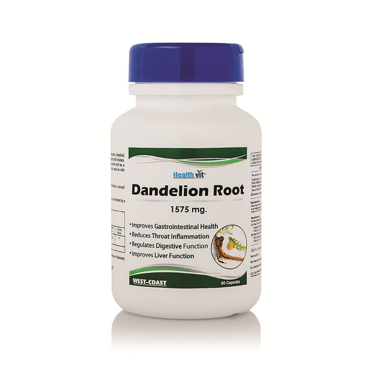 Healthvit Dandelion Root 1575 mg, 60 Capsules For Improve Digestion ...