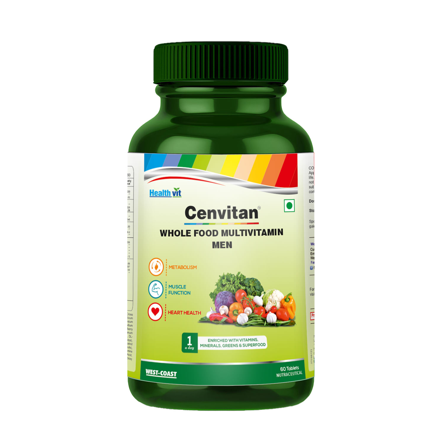 Healthvit Cenvitan Plant Based Whole Food Multivitamin for Men Enriched ...