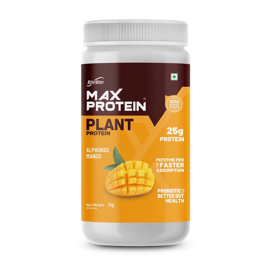 RiteBite Max Protein Plant Protein Powder Alphonso Mango 1kg| 25g ...