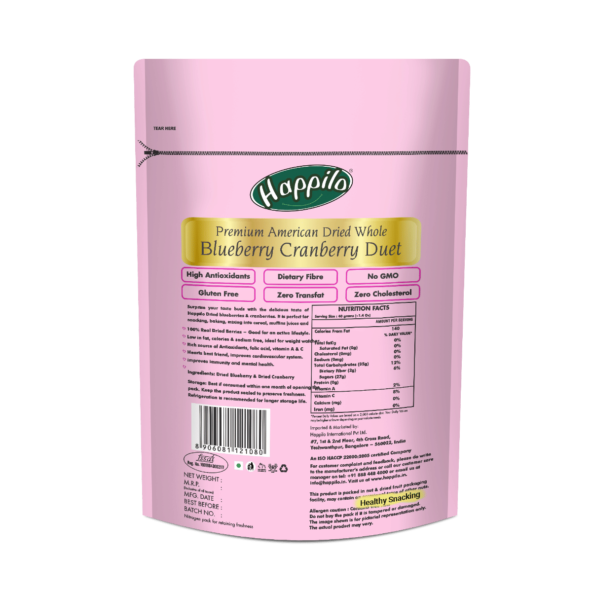 Happilo Premium Dried Blueberry Cranberry Duet 200g (Pack Of 1)