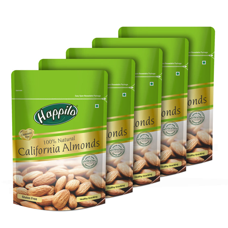 Happilo Premium Natural Californian Almonds 200g (Pack of 5)