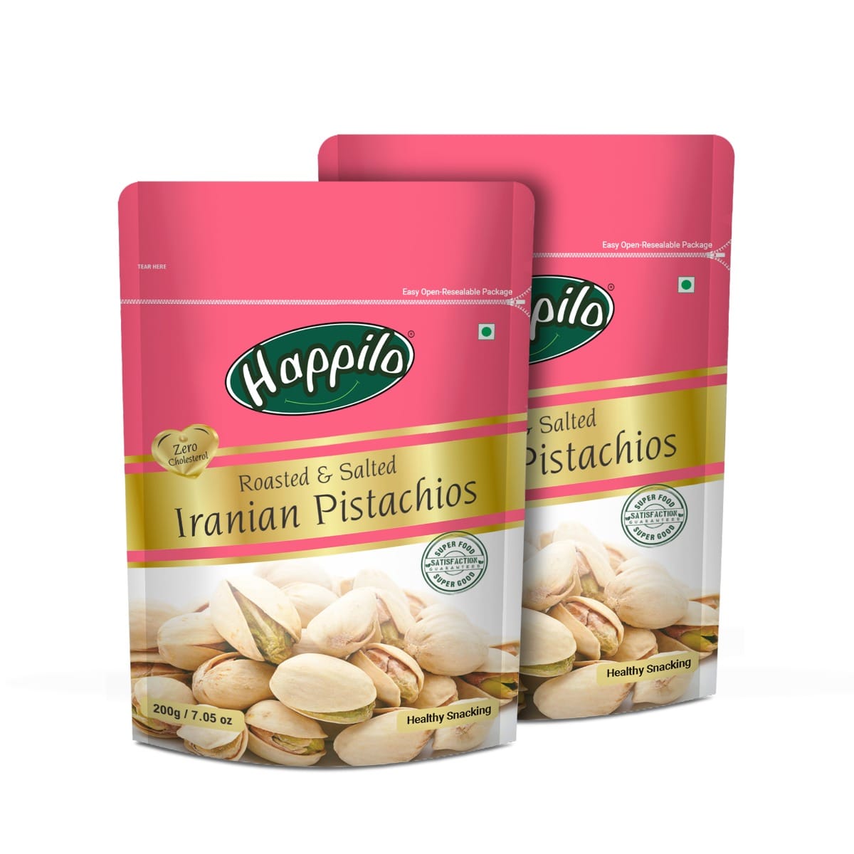 Happilo Premium Iranian Roasted & Salted Pistachios 200g (Pack of 2)