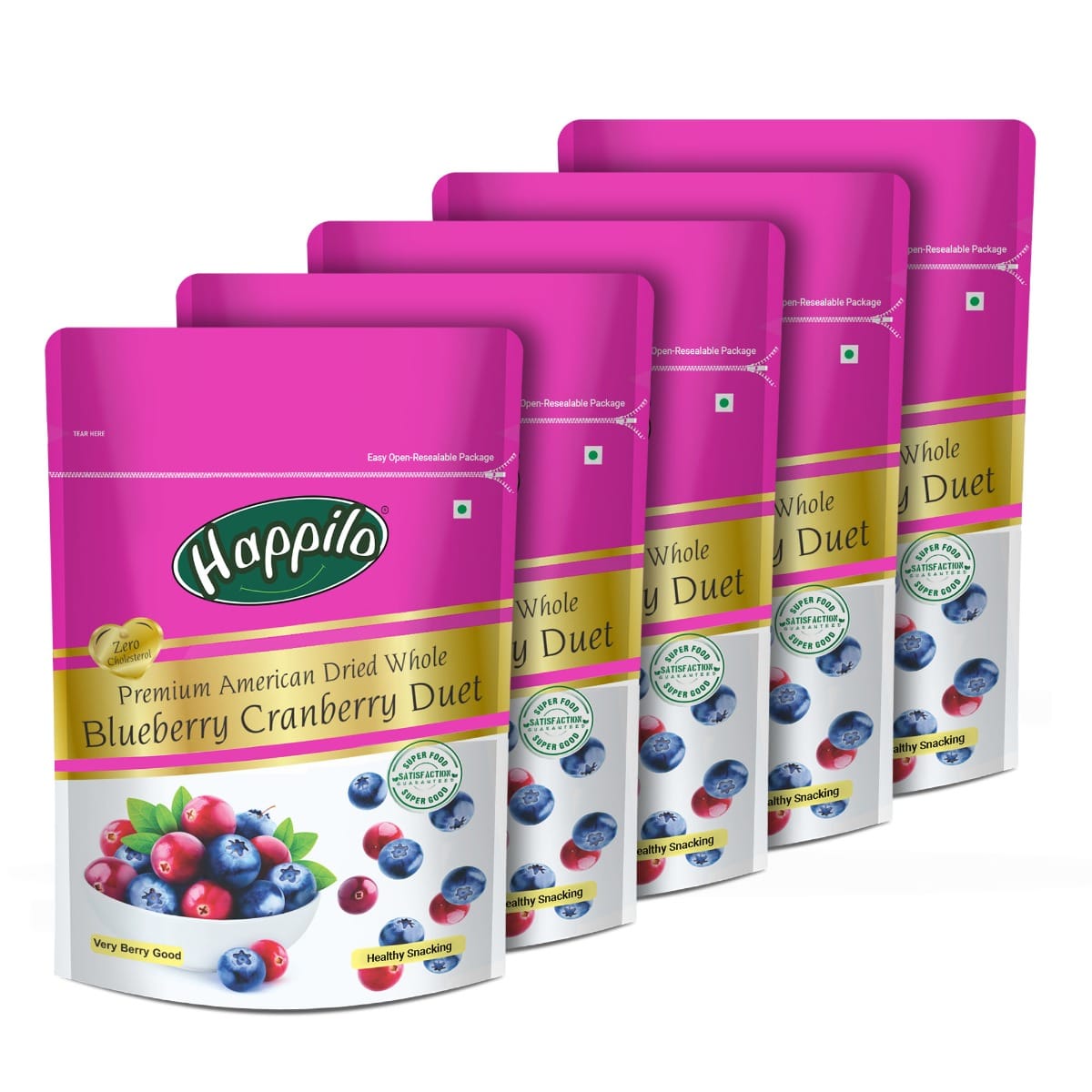 Happilo Premium Dried Blueberry Cranberry Duet 200g (Pack of 5)