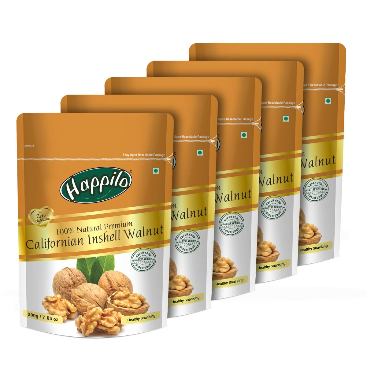 Happilo Natural Premium Californian Inshell Walnuts 200g (Pack of 5)