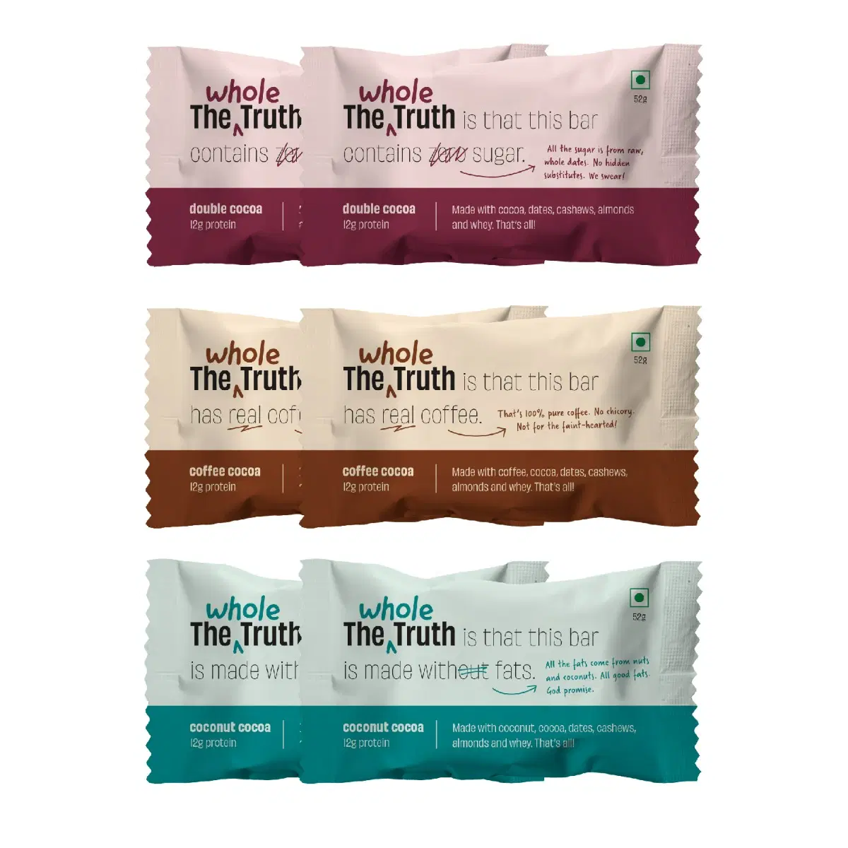 The Whole Truth- Protein Bars- The Choco Heavy Box (2 Double Cocoa Bars ...