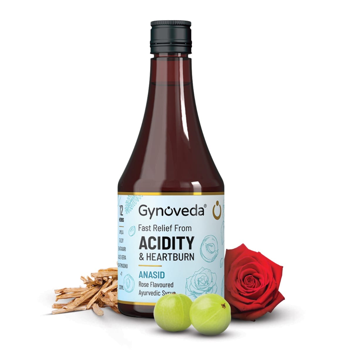 Gynoveda Acidity & Heartburn Fast Relief Ayurvedic Syrup Rose Flavoured ...