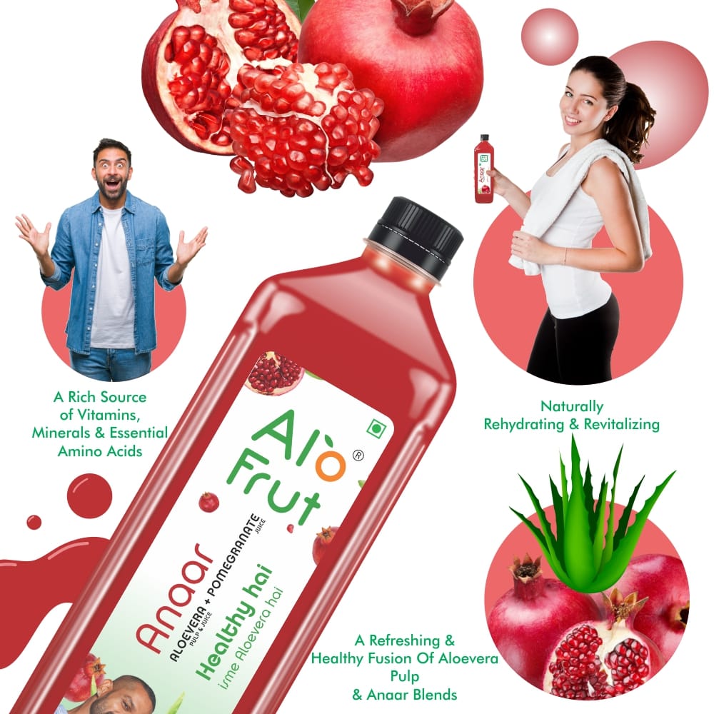 Alo Frut Anaar Aloevera Juice 1000 ml (Pack of 12)