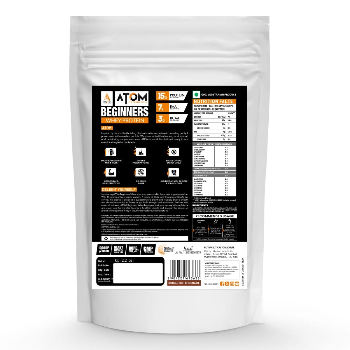 AS-IT-IS ATOM Beginners Whey Protein 1kg | Accelerates Muscle-building ...