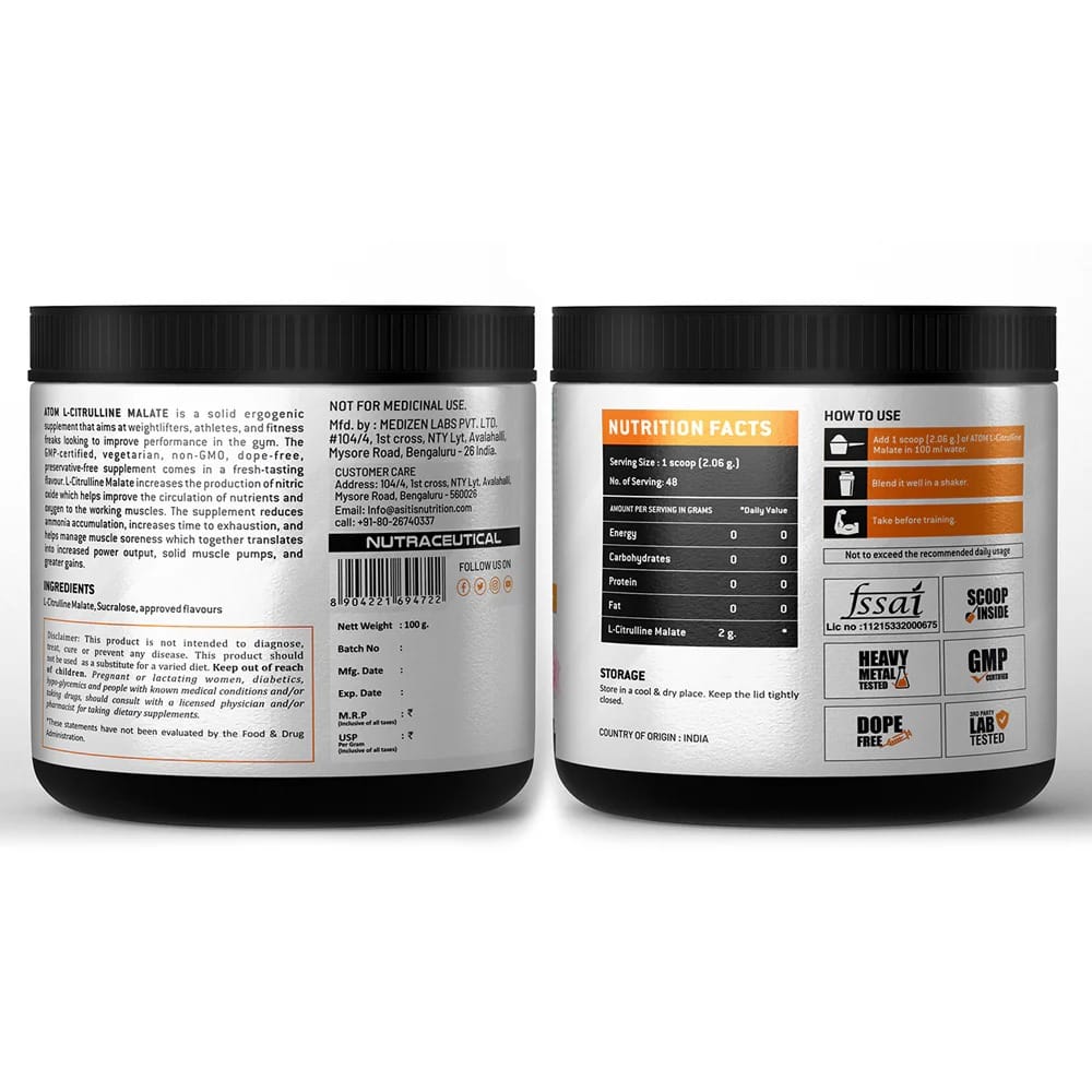 AS-IT-IS ATOM L Citrulline Malate 2:1 | 48 servings | 0 Sugar ...