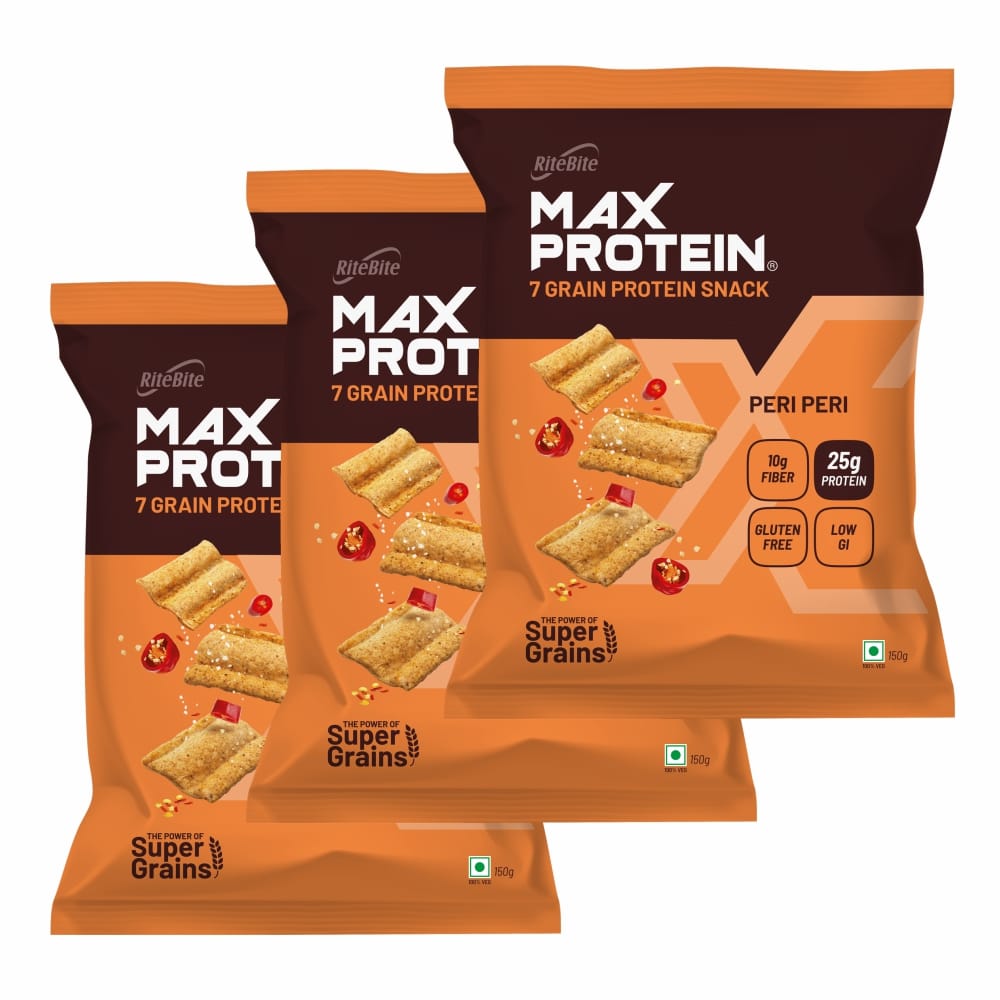RiteBite Max Protein Peri Peri Protein Chips, Pack of 3 - 150 g