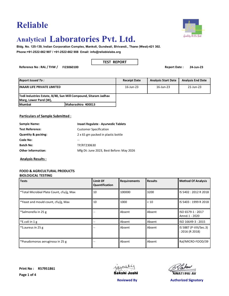 Inaari Ayurvedic Heavy Bleed Regulation Tablets for PCOS / PCOD | Ayush ...