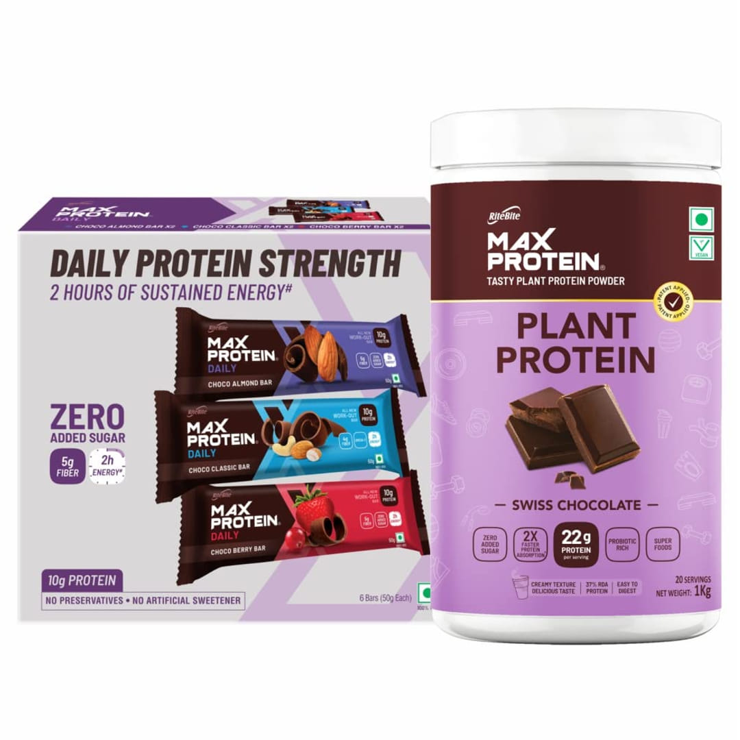 RiteBite Max Protein Daily Assorted 10g Protein Bar Pack of 6 & Swiss ...