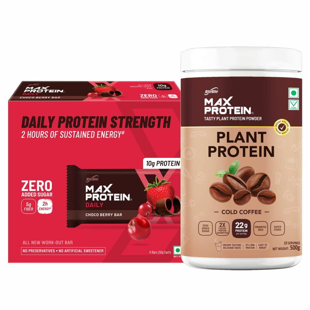 RiteBite Max Protein Daily Choco Berry 10g Protein Bar Pack of 6 & Cold ...