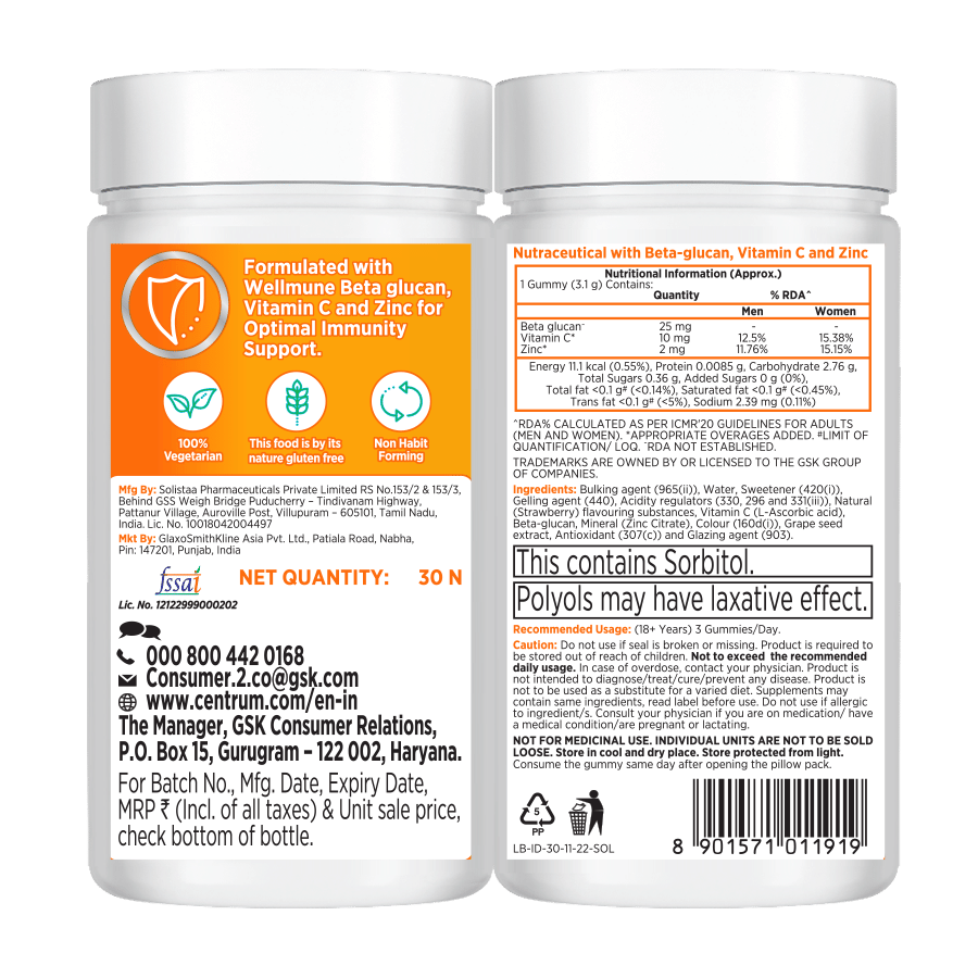 Centrum Immune Defence - 30 Gummies | Betaglucan, Vitamin C & Zinc ...