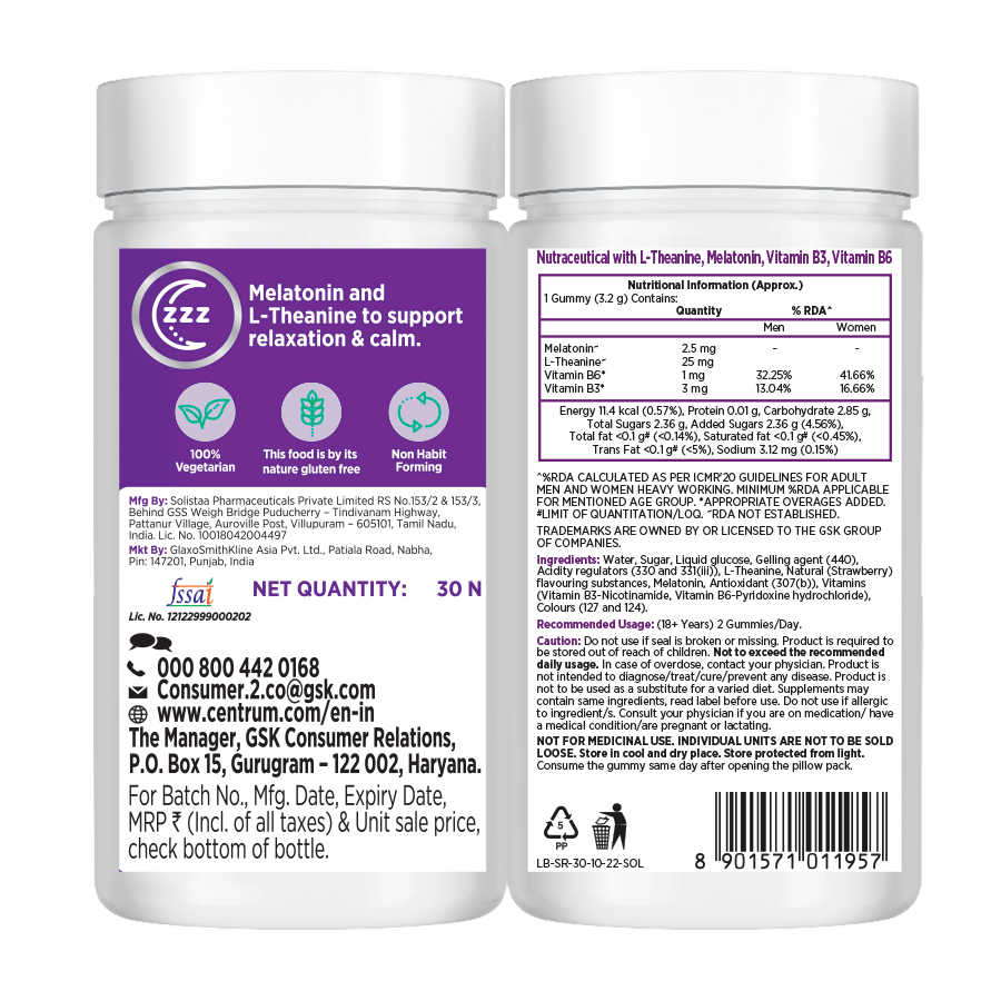 Centrum Sleep & Refresh - 30 Gummies|Melatonin, L-Theanine, Vitamin B3 ...