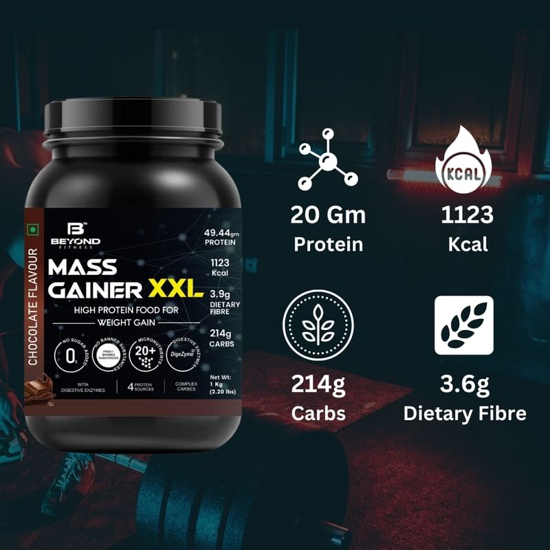 Beyond Fitness Mass Gainer XXL Protein Powder, Weight and Muscle Gainer ...