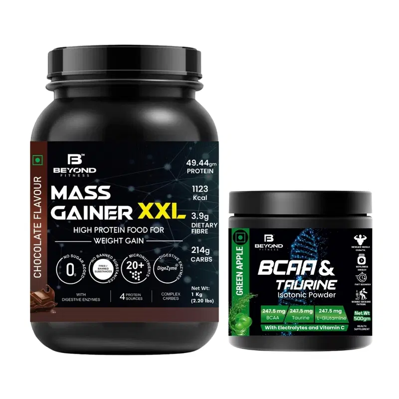 Beyond Fitness MASS Power Combo (Mass Gainer 1kg-BCAA Isotonic energy ...
