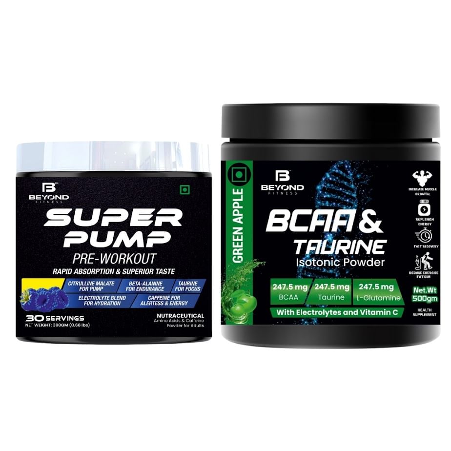 Beyond Fitness Super Pump 300gm Pre Workout (30 Servings, Blue Raspberry) with BCAA & TAURINE ...