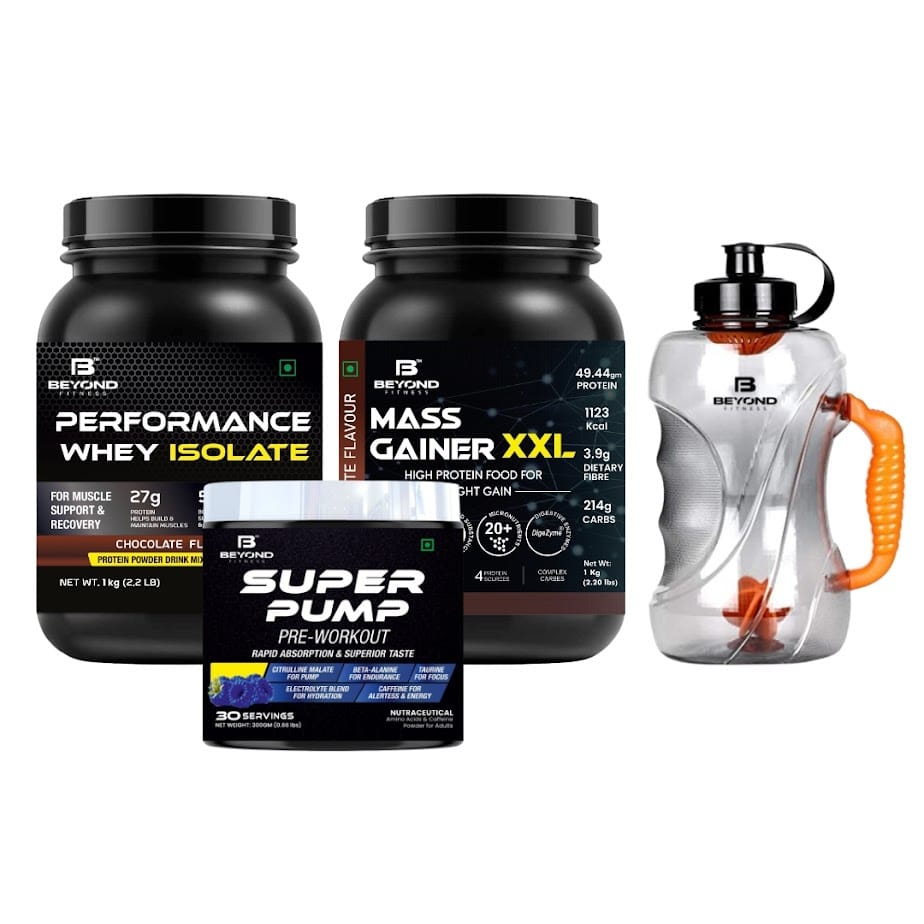 Beyond Fitness Xtreme PUMP Pro Combo (100% Whey Isolate Protein 1kg+Mass Gainer XXL 1kg ...