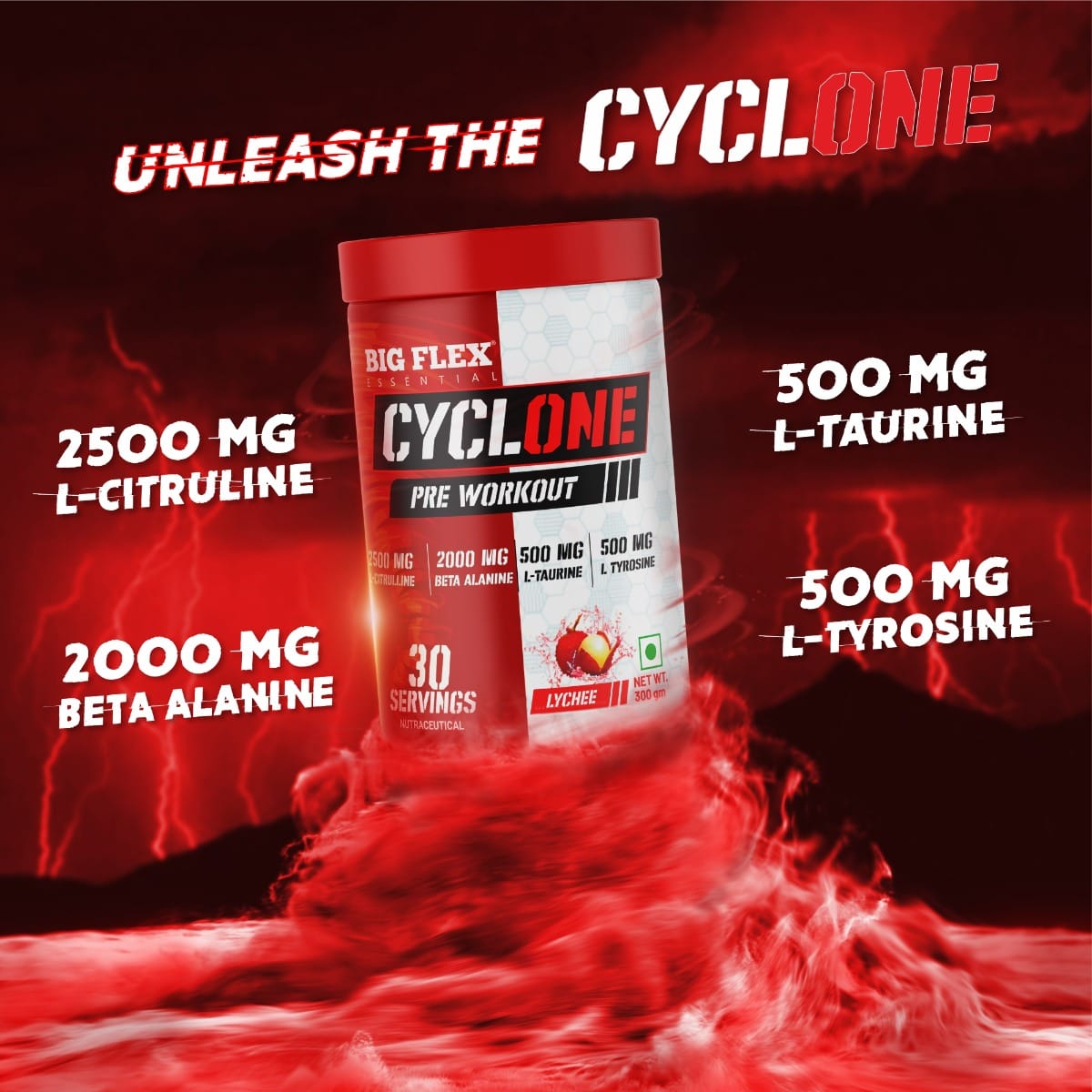 Bigflex Essential Cyclone Pre-workout (Lychee) 300gm