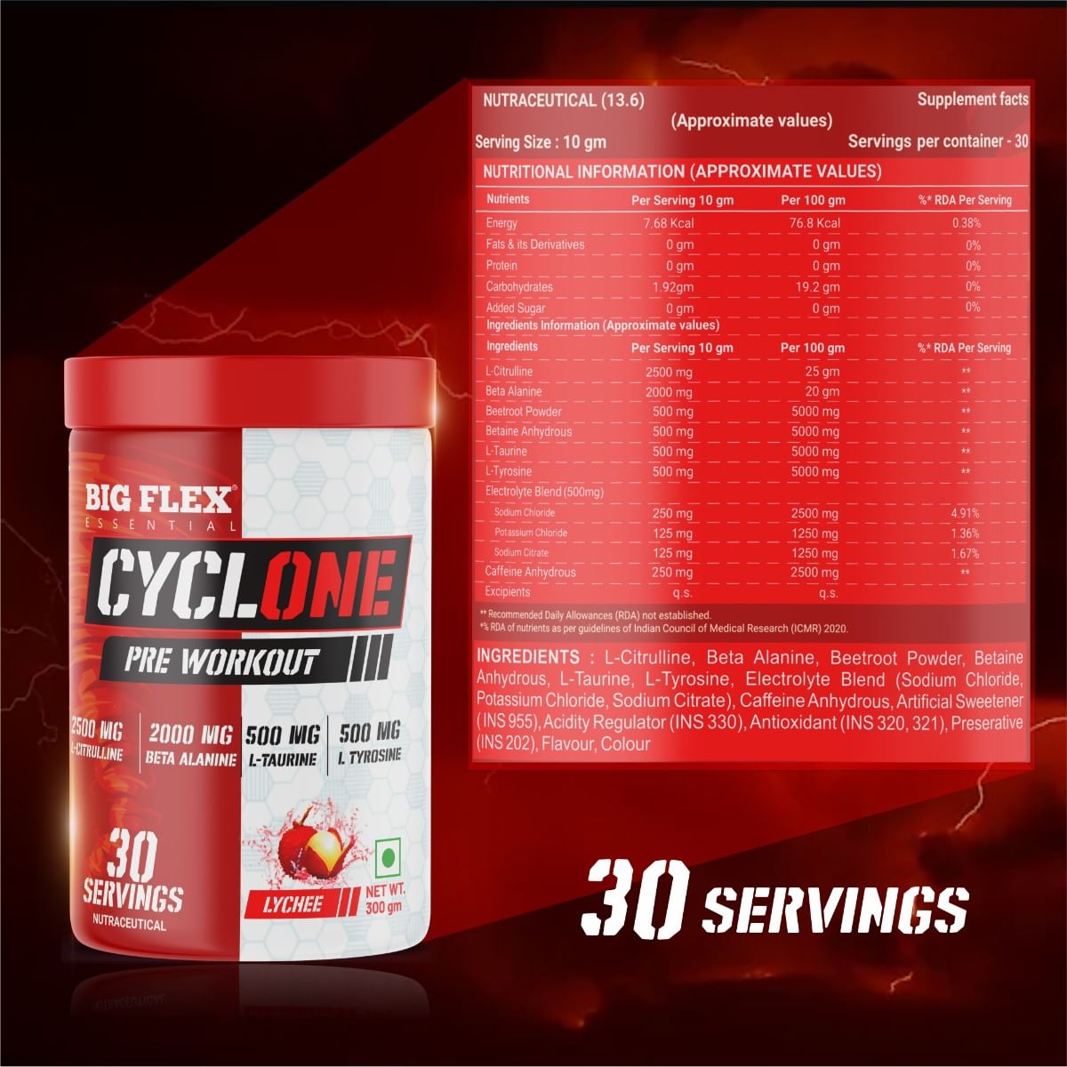 Bigflex Essential Cyclone Pre-workout (Lychee) 300gm