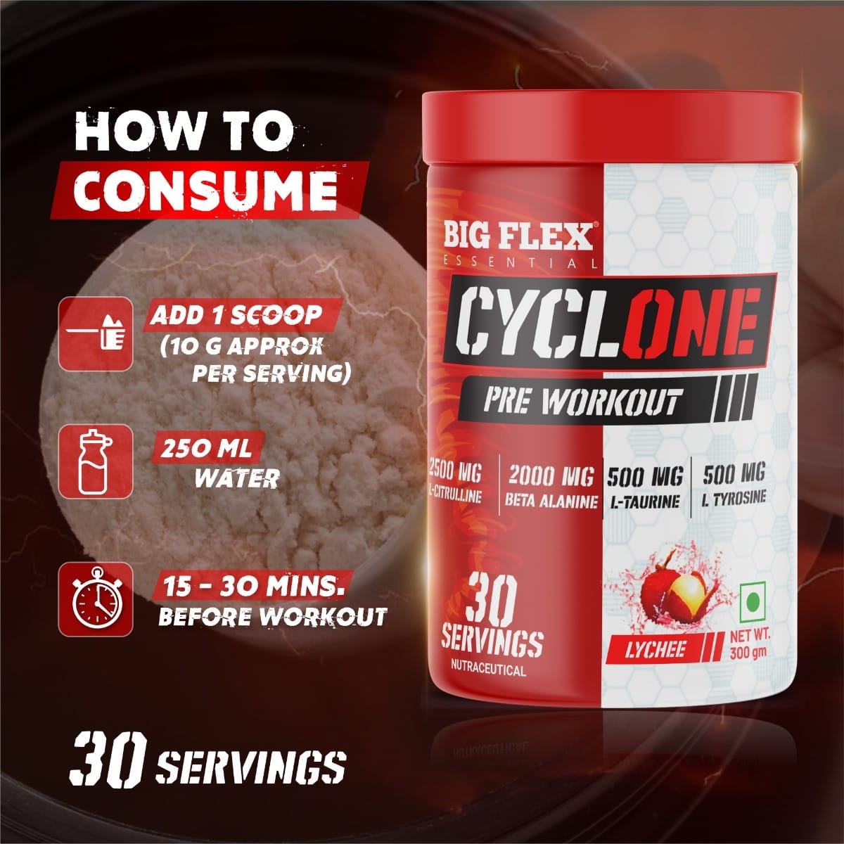 Bigflex Essential Cyclone Pre-workout (Lychee) 300gm