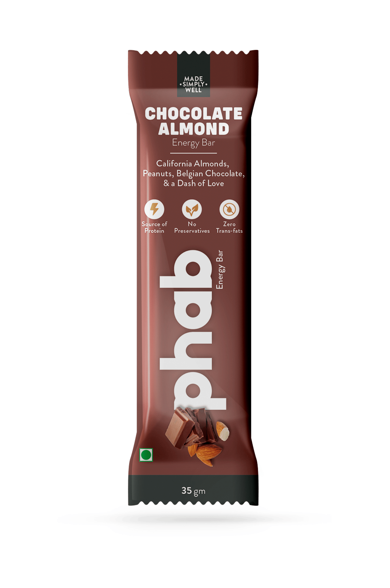 Phab Energy Bars (Chocolate Almond) No Preservatives, No Artificial Sweeteners, Zero Trans Fat ...
