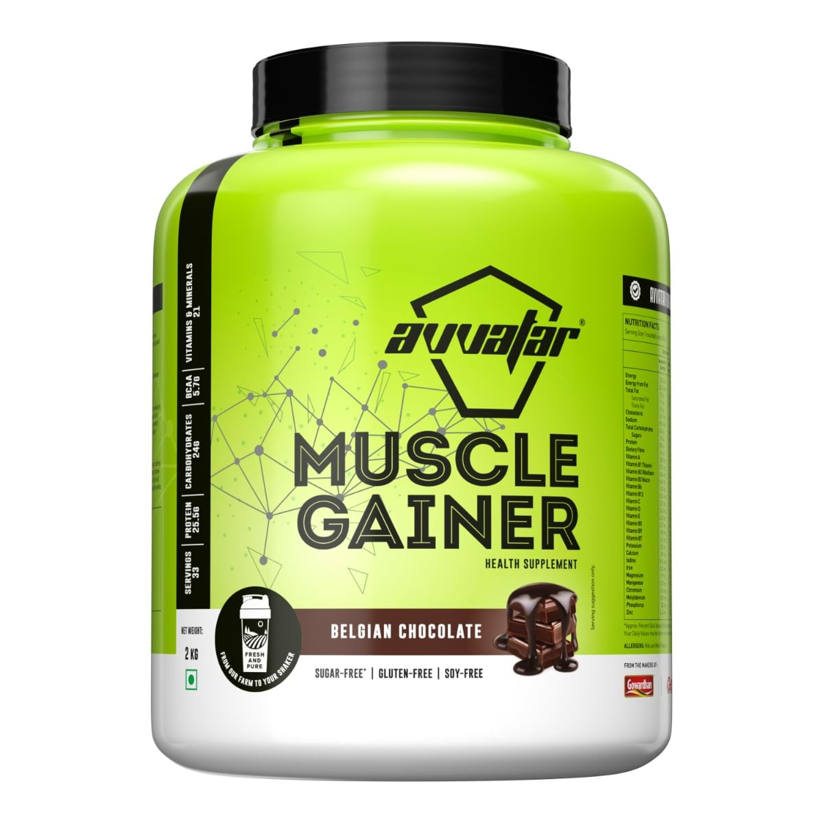 Avvatar Muscle Gainer 2kg | Belgian Chocolate | 33 Servings | Sugar ...