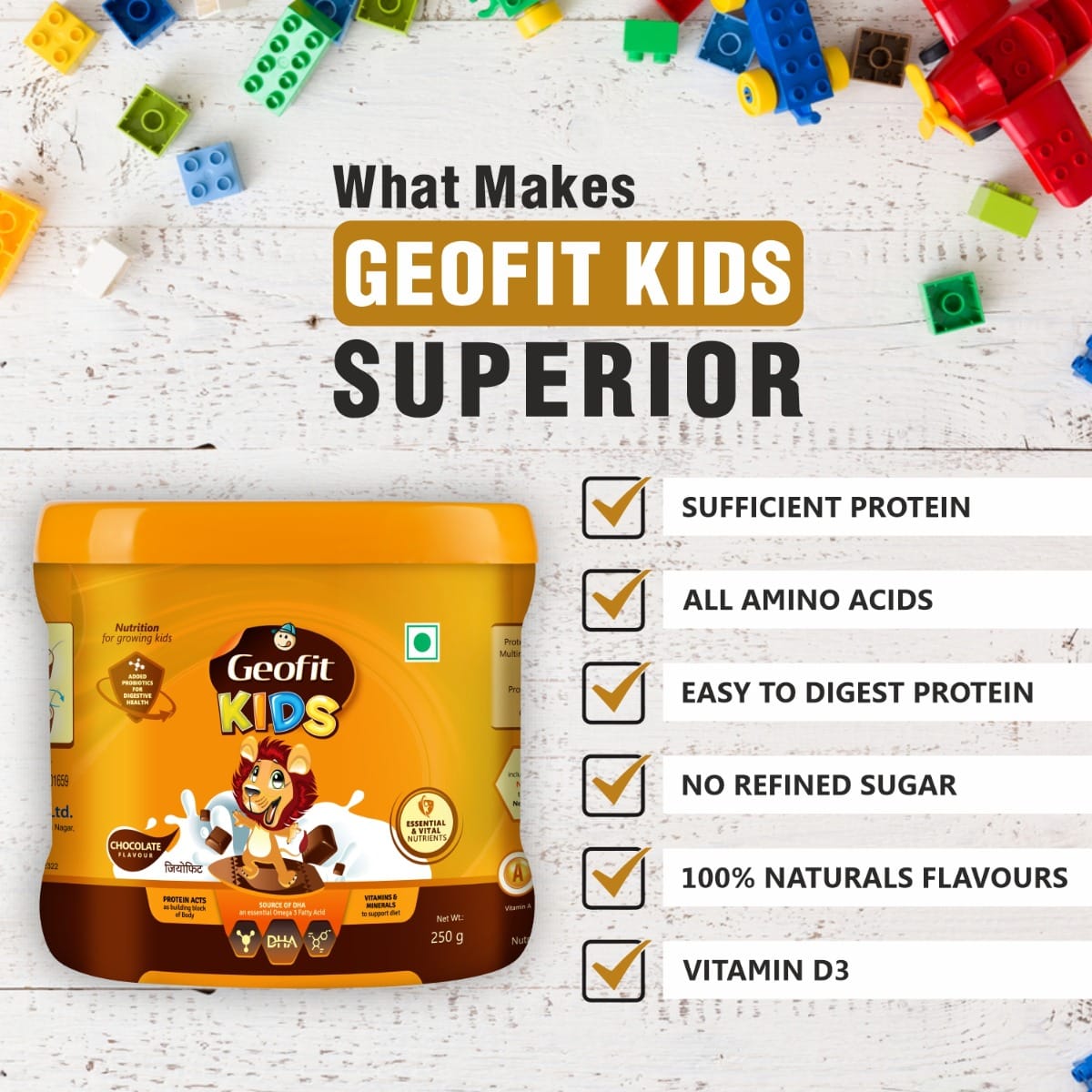 Geofit Kids Protein Powder Enriched with Nutrients | Multivitamins ...