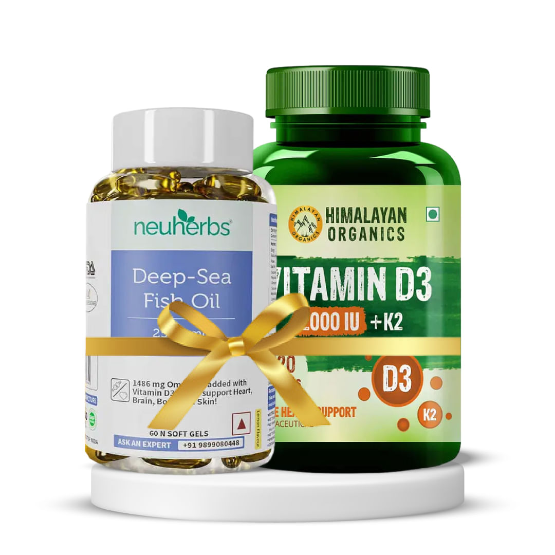Omega-3 and Vitamin D3 | Neuherbs Deep sea fish oil 60 softgels + Himalayan Organics Vitamin D3 ...