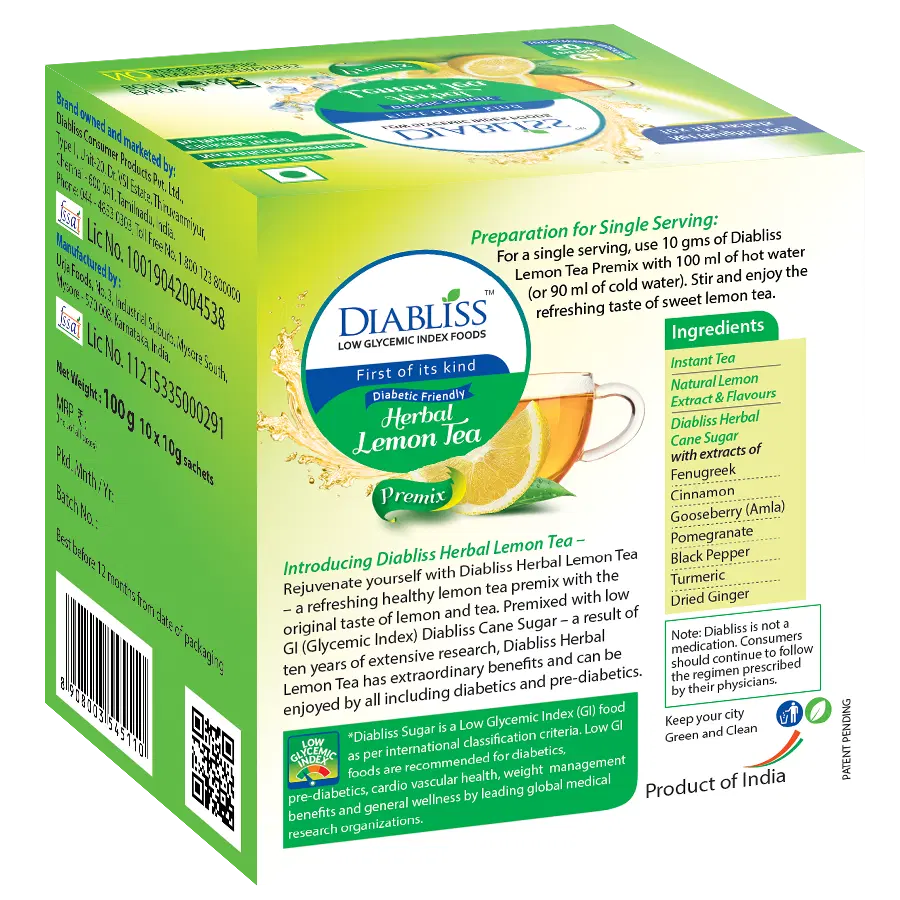 Diabliss Diabetic Friendly Low Glycemic Index (GI) Lemon Tea 10 x 10g ...