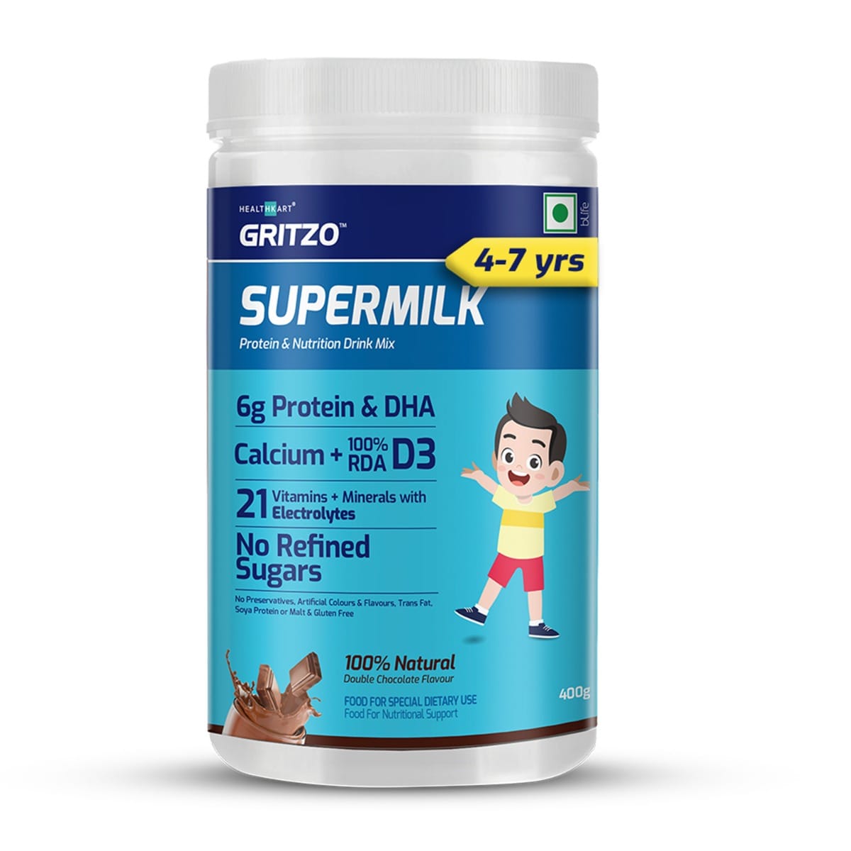 Gritzo SuperMilk Daily Nutrition (4-7y Kids),6g Protein with Zero ...