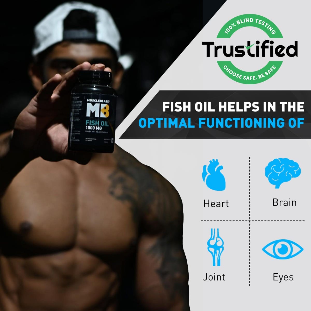 MuscleBlaze MB Fish Oil 1000 mg | 90 Capsules | Muscle | Brain | Heart