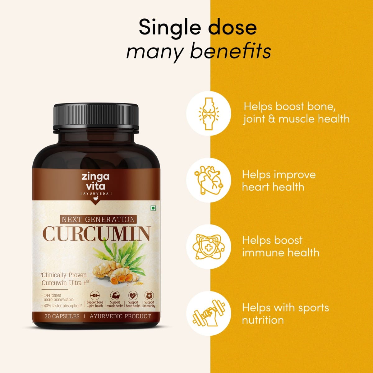 Zingavita Ayurveda Bioavailable Curcumin Capsules | With Clinically ...