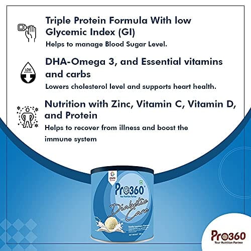 Pro360 Diabetic Care Protein Powder Vanilla Icecream Flavour 500g